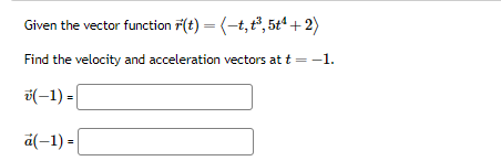 Solved Given the vector function r(t)= −t,t3,5t4+2 Find the | Chegg.com