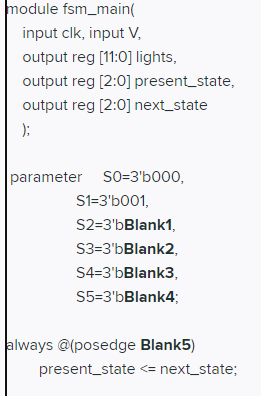 Solved module fsm_main( input clk, input V, output reg | Chegg.com
