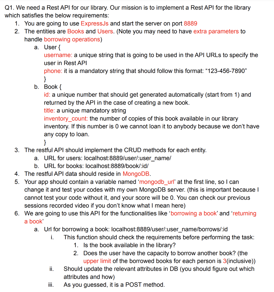 Q1. We need a Rest API for our library. Our mission | Chegg.com