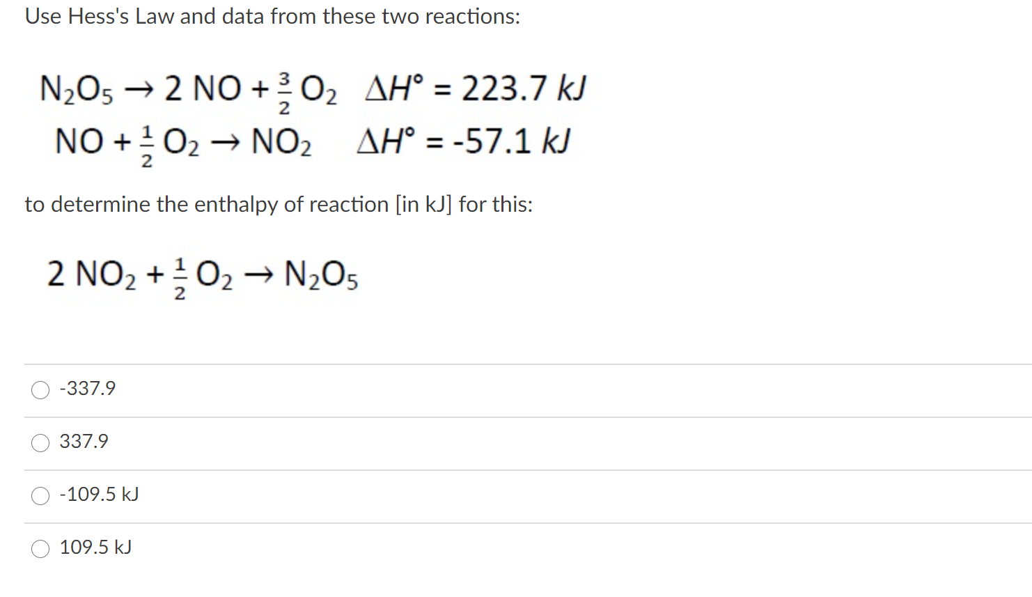 Solved Use Hess's Law and data from these two reactions: | Chegg.com