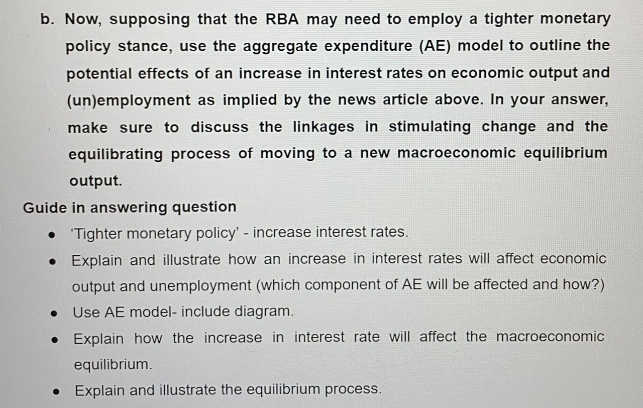 Solved b. Now, supposing that the RBA may need to employ a | Chegg.com