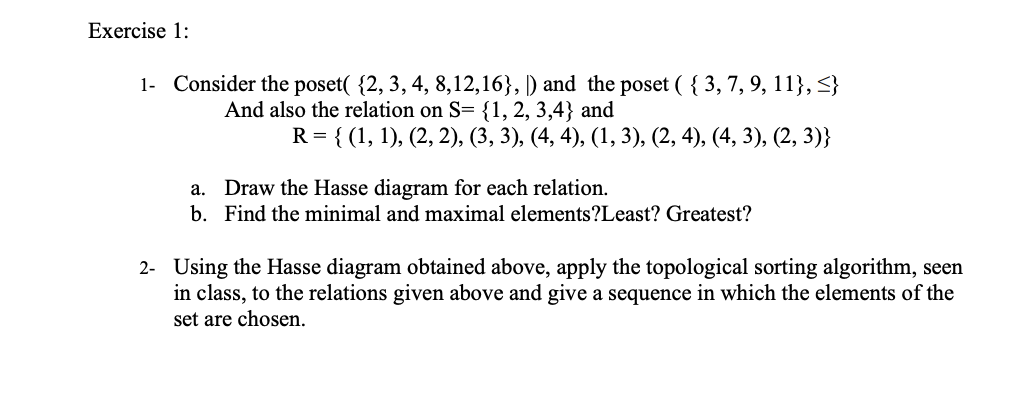 Solved Exercise 1: 1. Consider the poset( {2, 3, 4, | Chegg.com