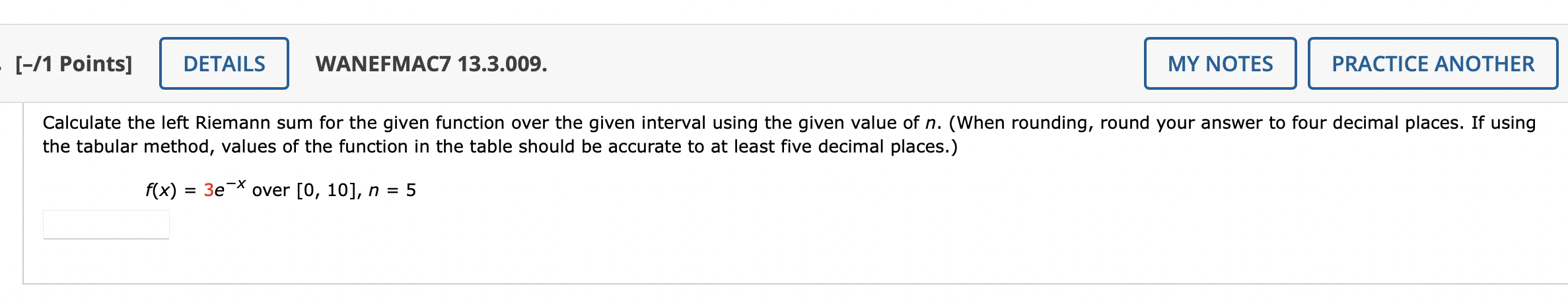 Solved [-/1 Points] WANEFMAC7 13.3.009. Calculate the left | Chegg.com