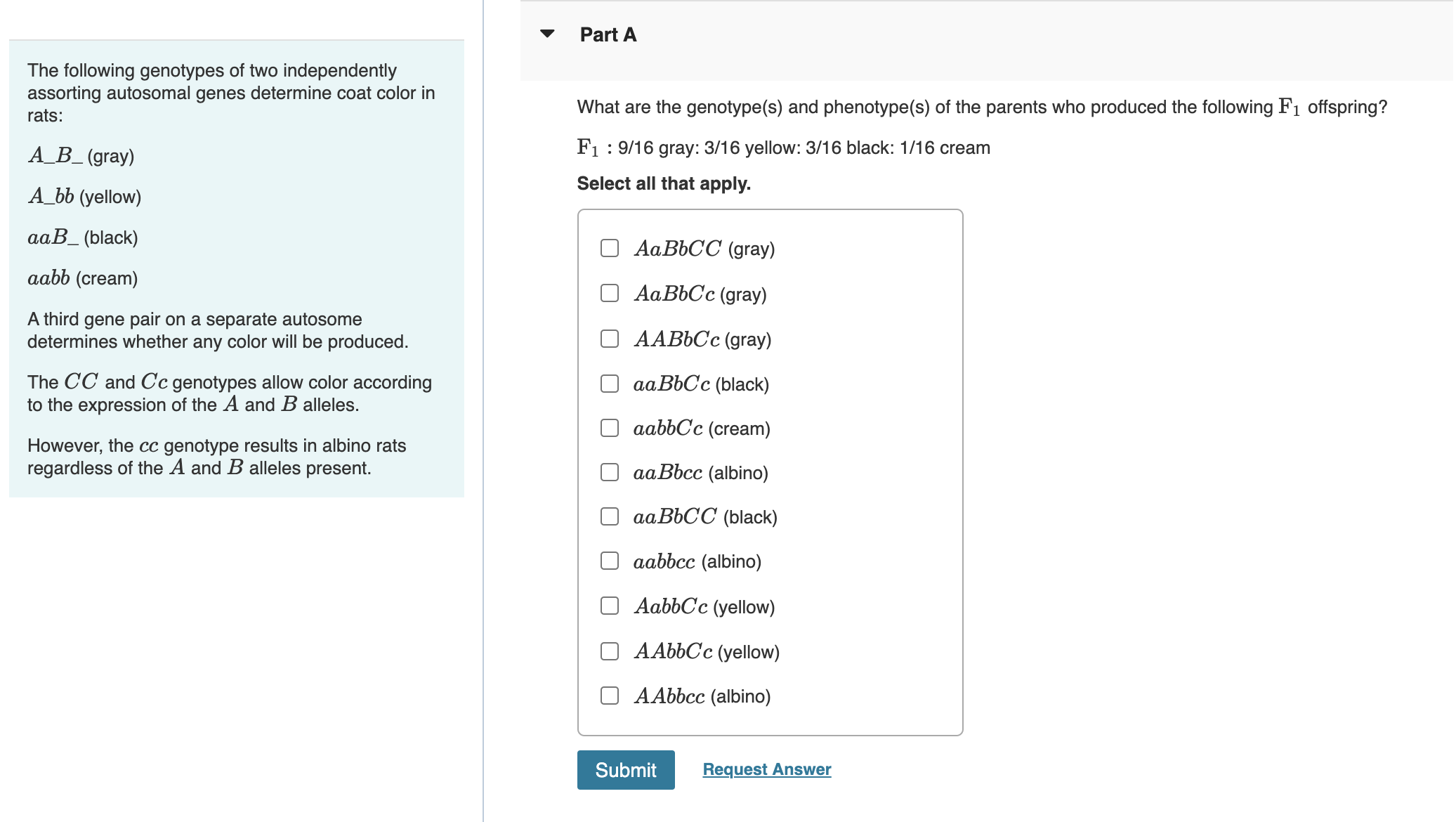 Solved The following genotypes of two independently | Chegg.com