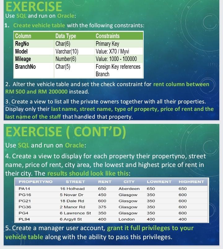 C EXERCISE Use SQL and run on Oracle: 1. Create | Chegg.com