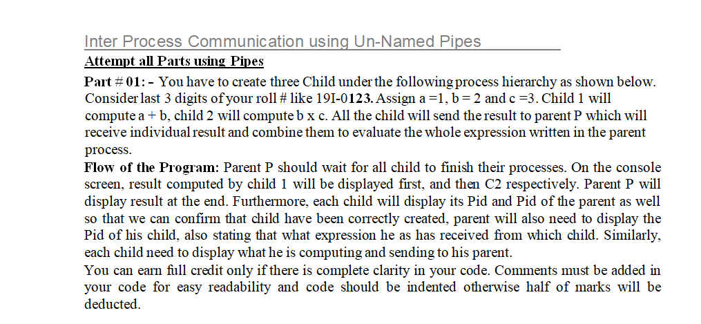 Inter Process Communication using Un-Named Pipes | Chegg.com