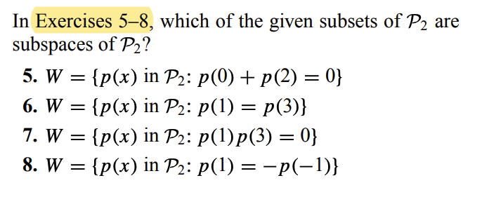 Solved In Exercises 5-8, which of the given subsets of P2 | Chegg.com