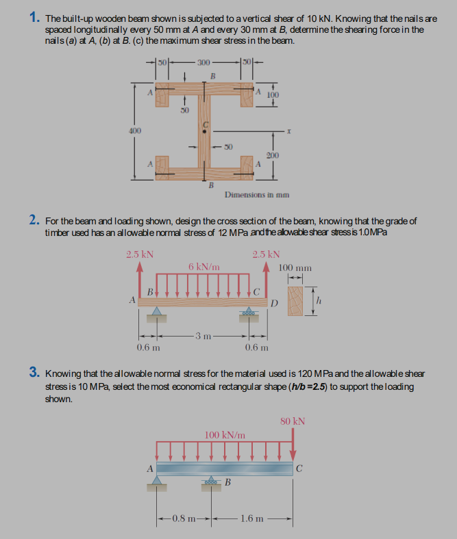 Solved 1. The built-up wooden beam shown is subjected to a | Chegg.com