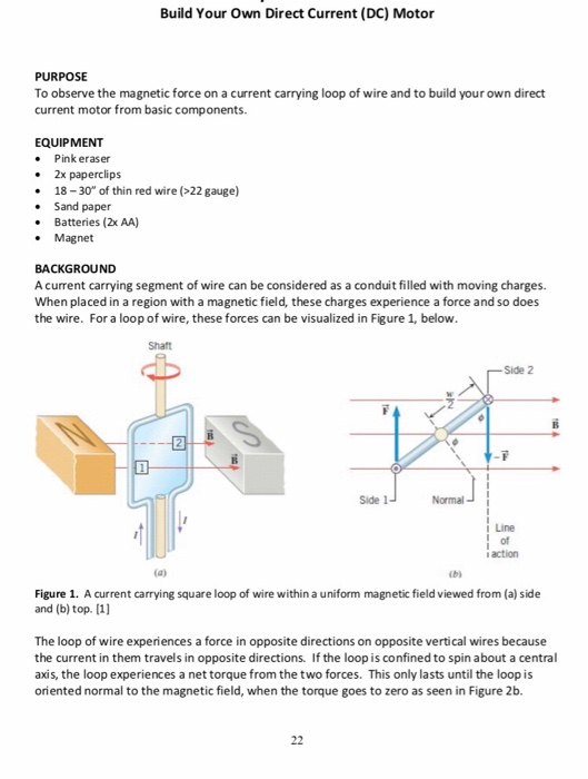 Build Your Own Direct Current (DC) Motor PURPOSE To | Chegg.com