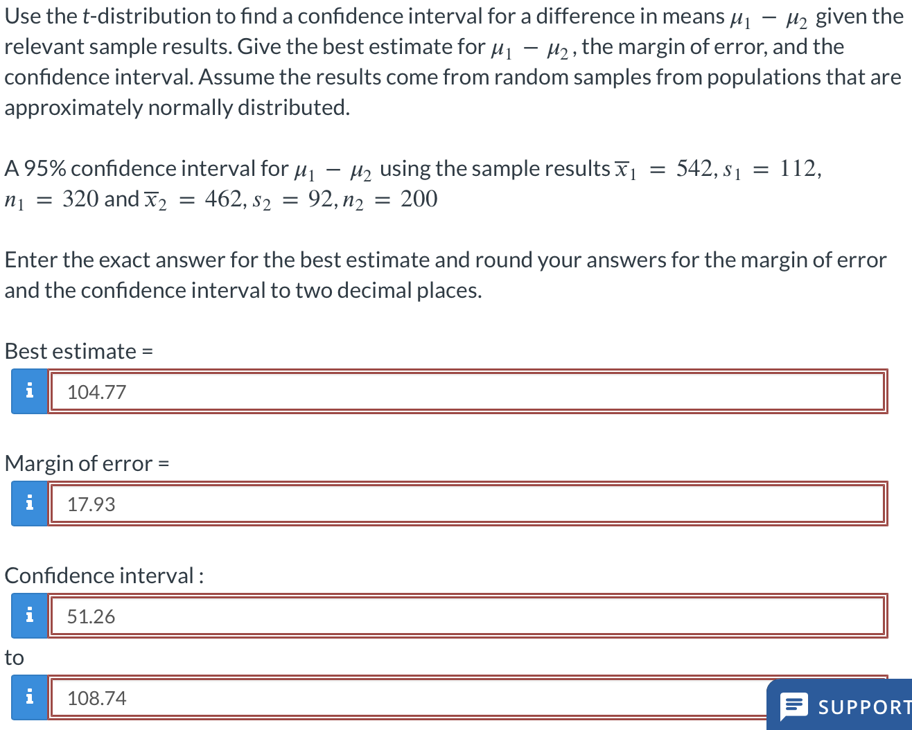 Solved Use the t-distribution to find a confidence interval | Chegg.com