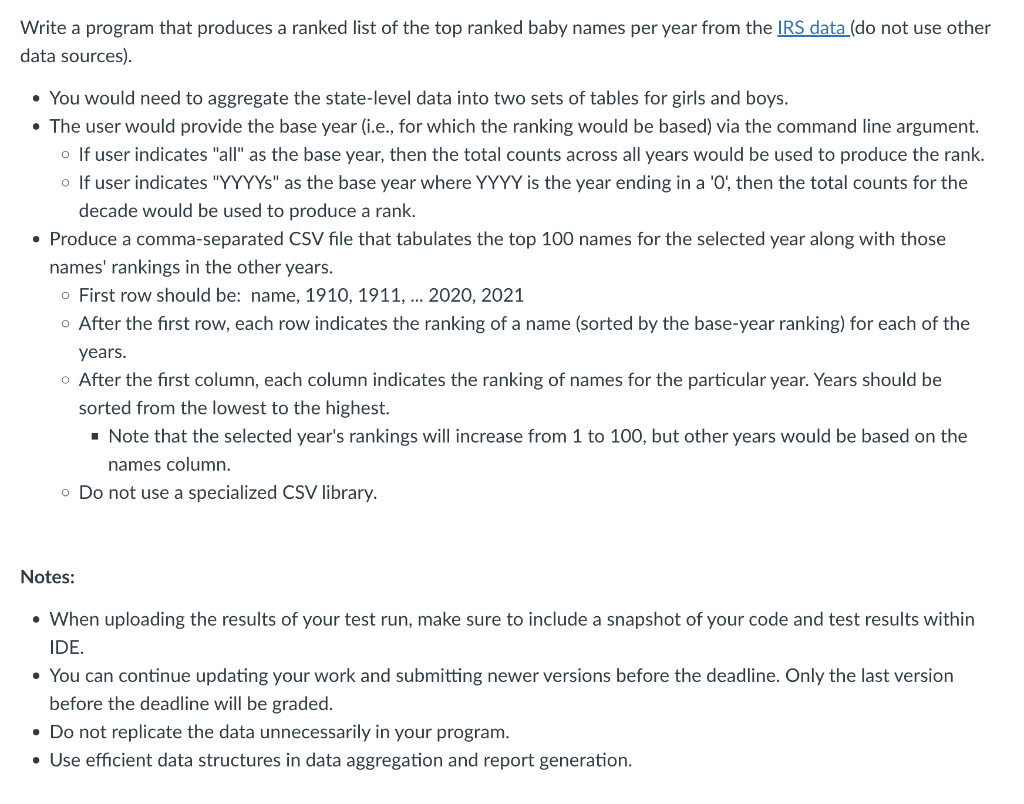 Solved Write a program that produces a ranked list of the | Chegg.com