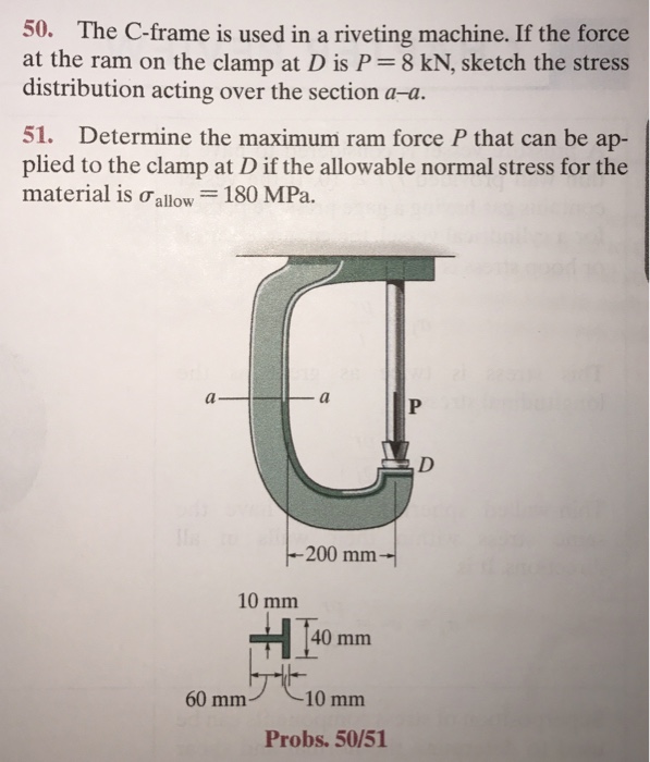 Solved The C-frame is used in a riveting machine. If the | Chegg.com
