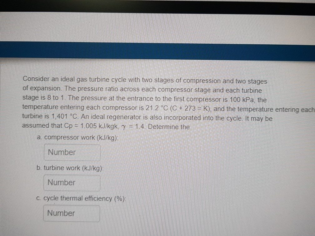 Solved Consider an ideal gas turbine cycle with two stages | Chegg.com
