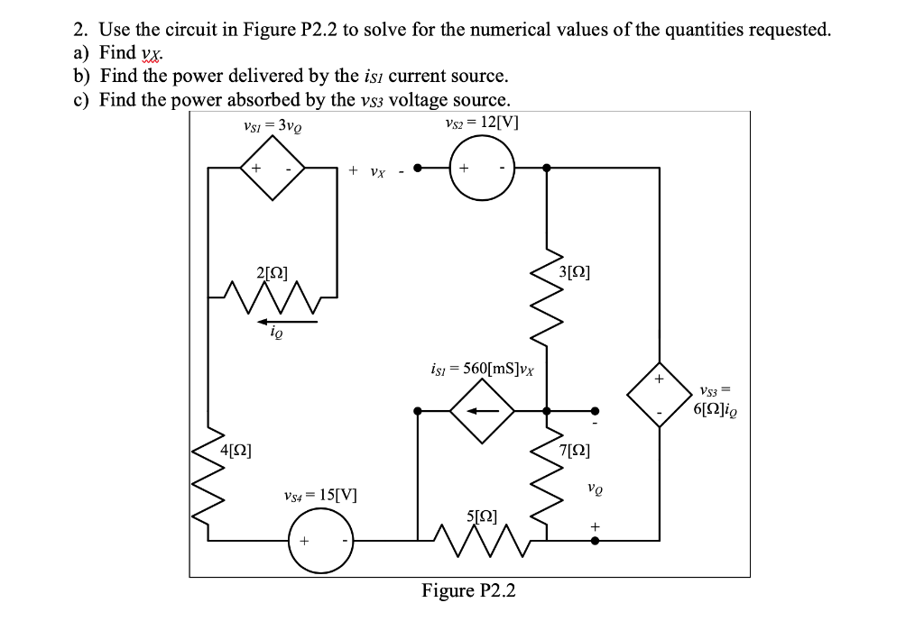 Solved 2. Use the circuit in Figure P2.2 to solve for the | Chegg.com