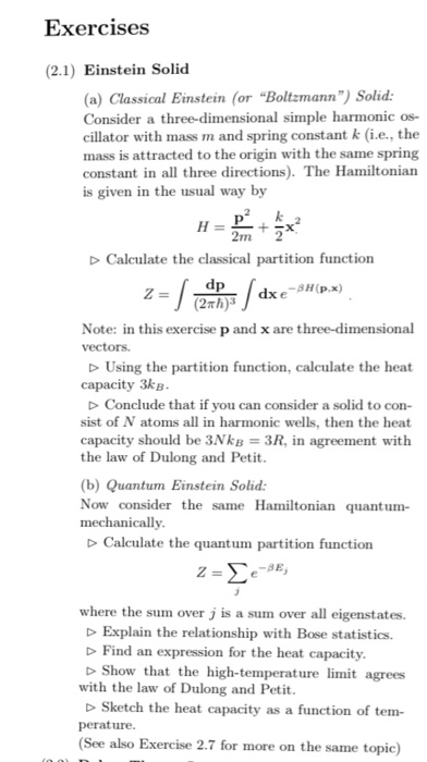 Solved Exercises (2.1) Einstein Solic (a) Classical Einstein | Chegg.com
