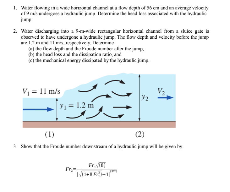 Solved 1. Water flowing in a wide horizontal channel at a | Chegg.com