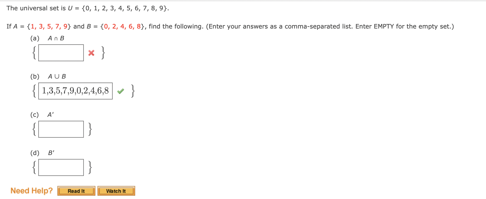 Solved The universal set is U={0,1,2,3,4,5,6,7,8,9}. If | Chegg.com