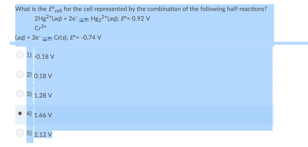 Solved What is the Eocell for the cell represented by the | Chegg.com