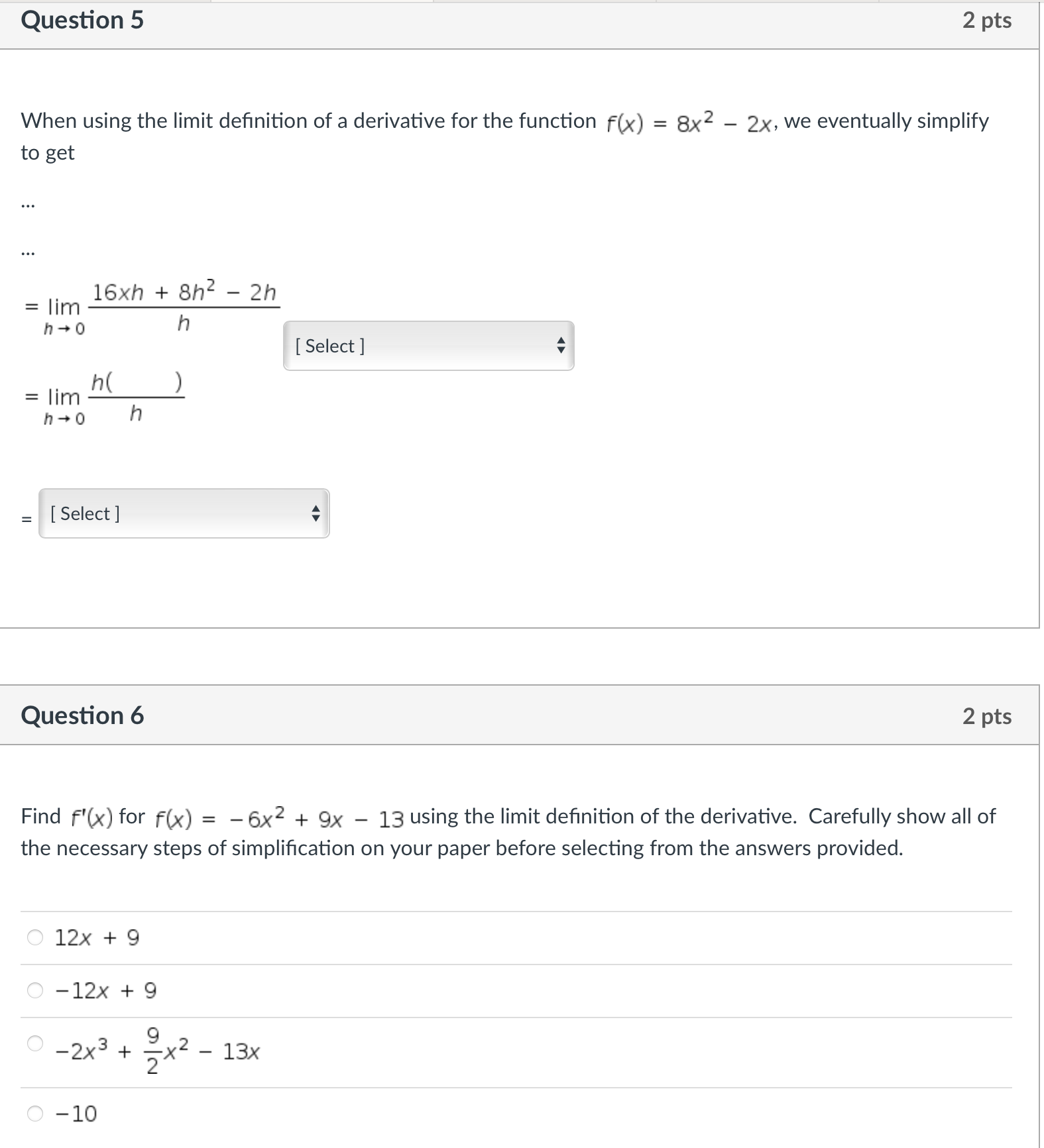 Solved Question 5When using the limit definition of a | Chegg.com