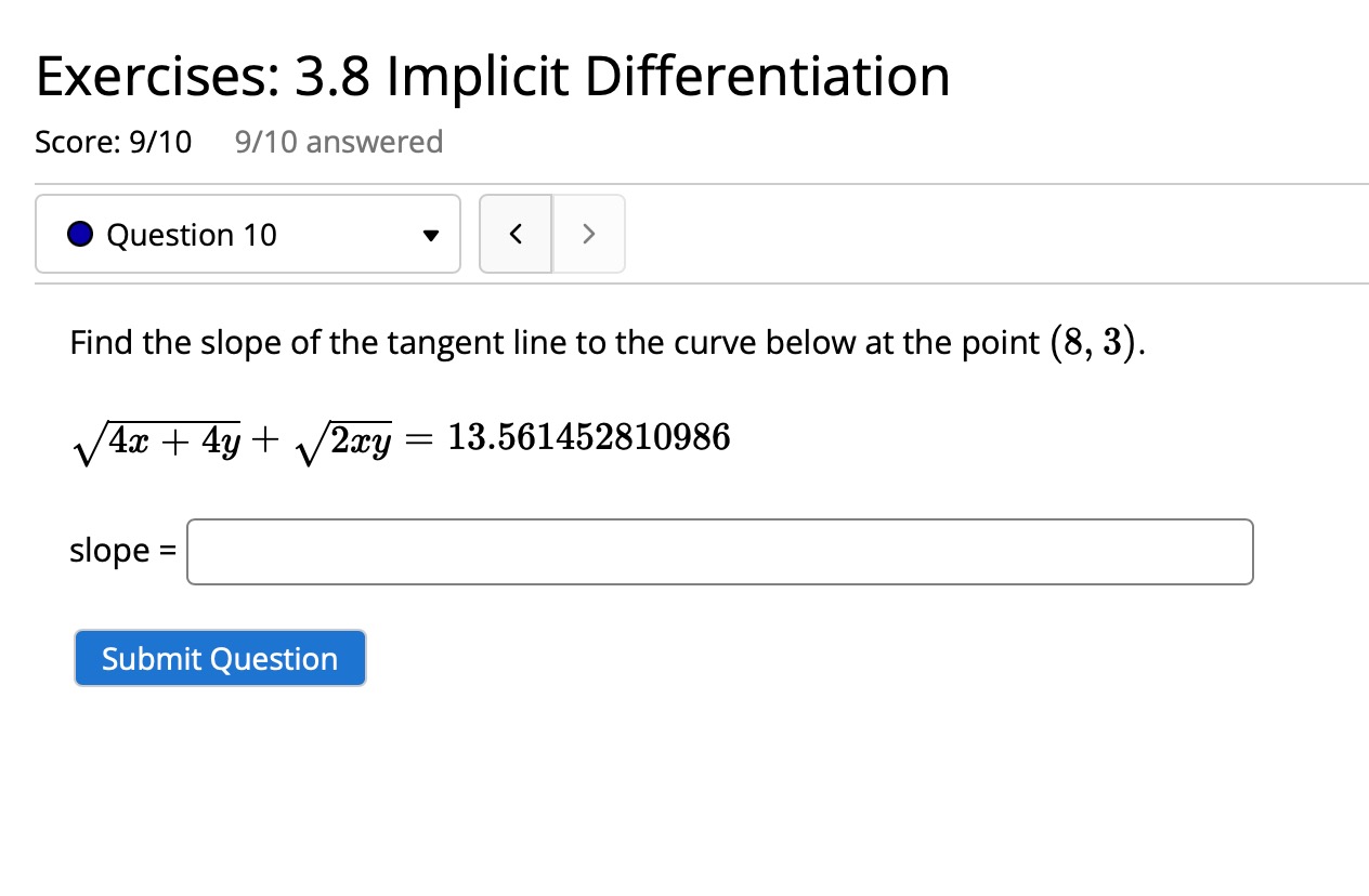 Solved Exercises: 3.8 Implicit Differentiation Score: | Chegg.com