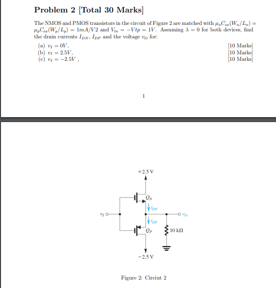 Solved Problem 2 Total 30 Marks The NMOS and PMOS | Chegg.com