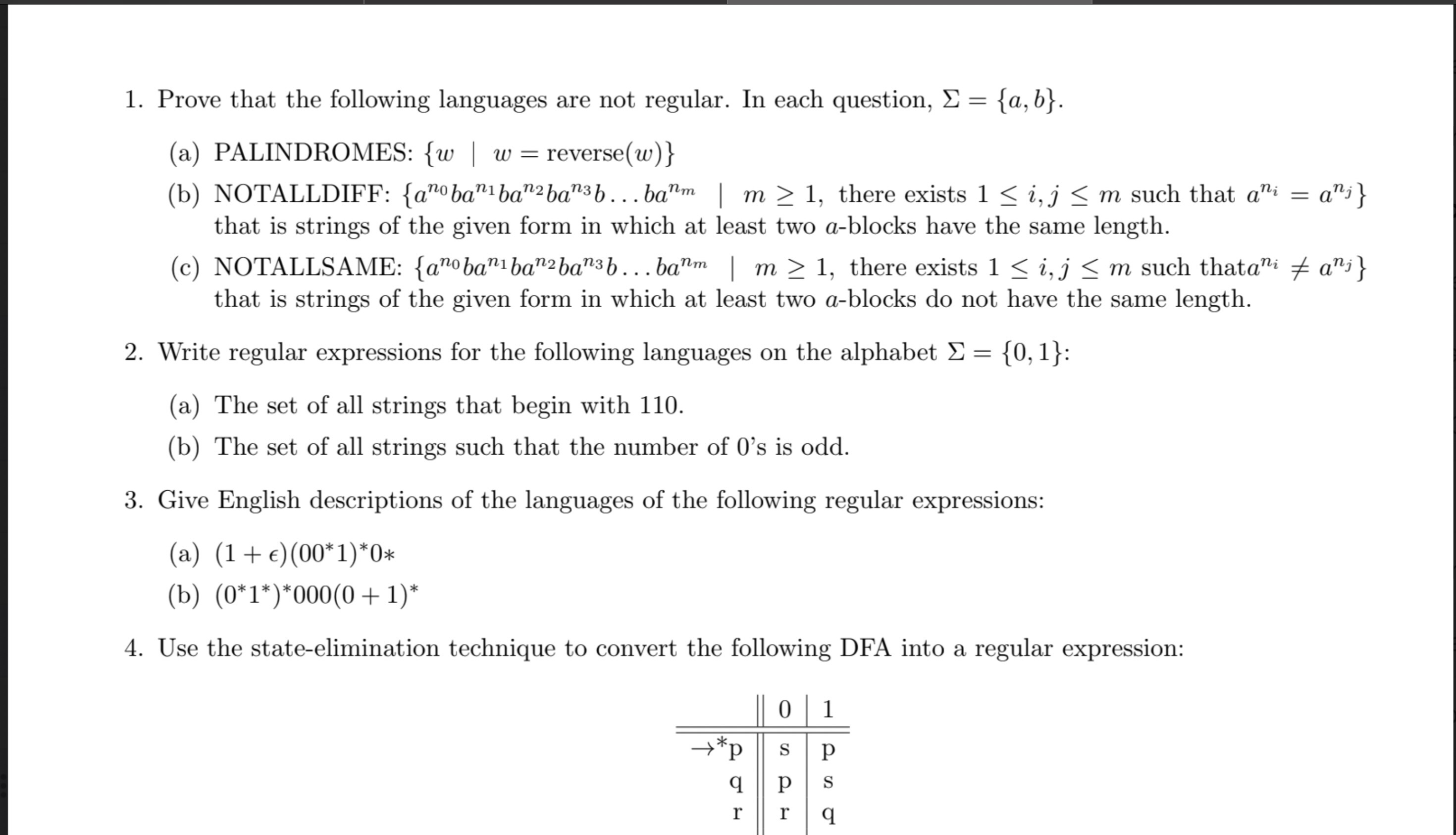 Solved 1. Prove that the following languages are not | Chegg.com