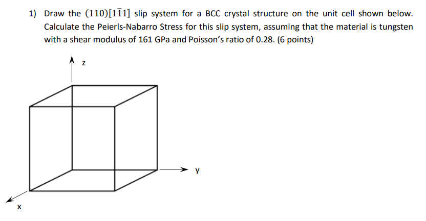Solved 1) Draw the (110)[111] slip system for a BCC crystal | Chegg.com