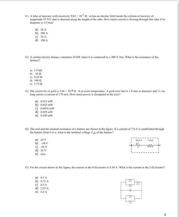 Solved 11 ) A tube of mercury with resistivity 984 1o-7 Ω-m | Chegg.com