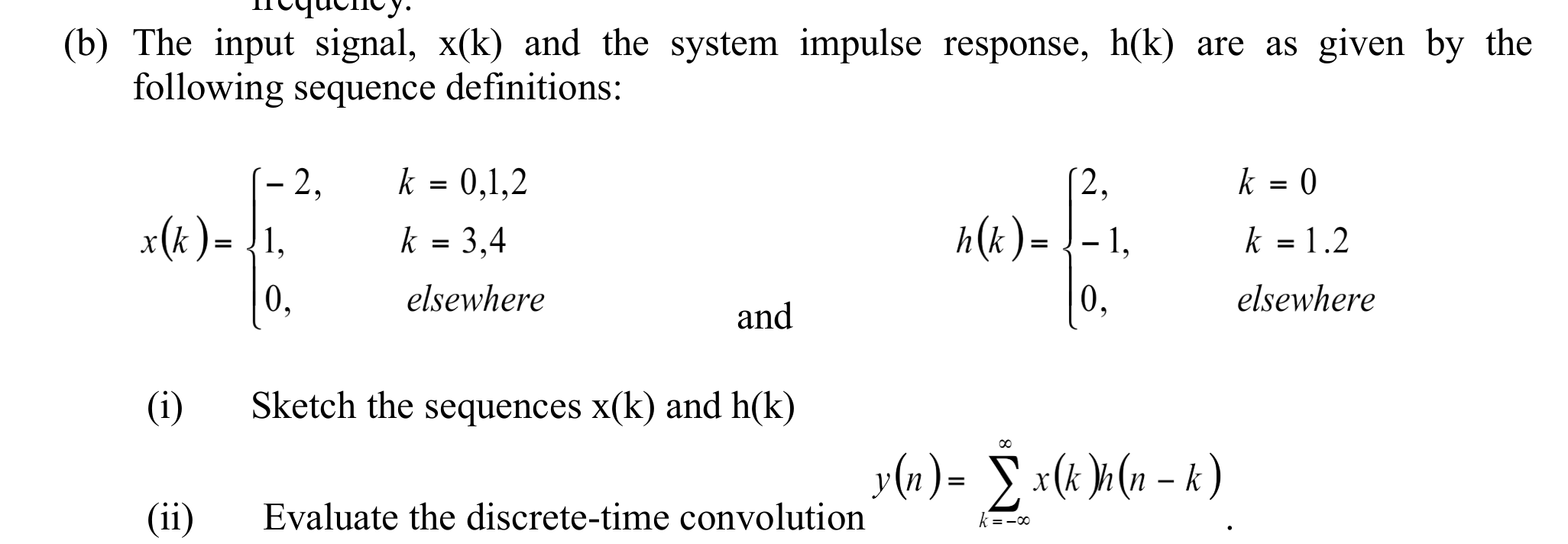 (b) ﻿The input signal, x(k) ﻿and the system impulse | Chegg.com