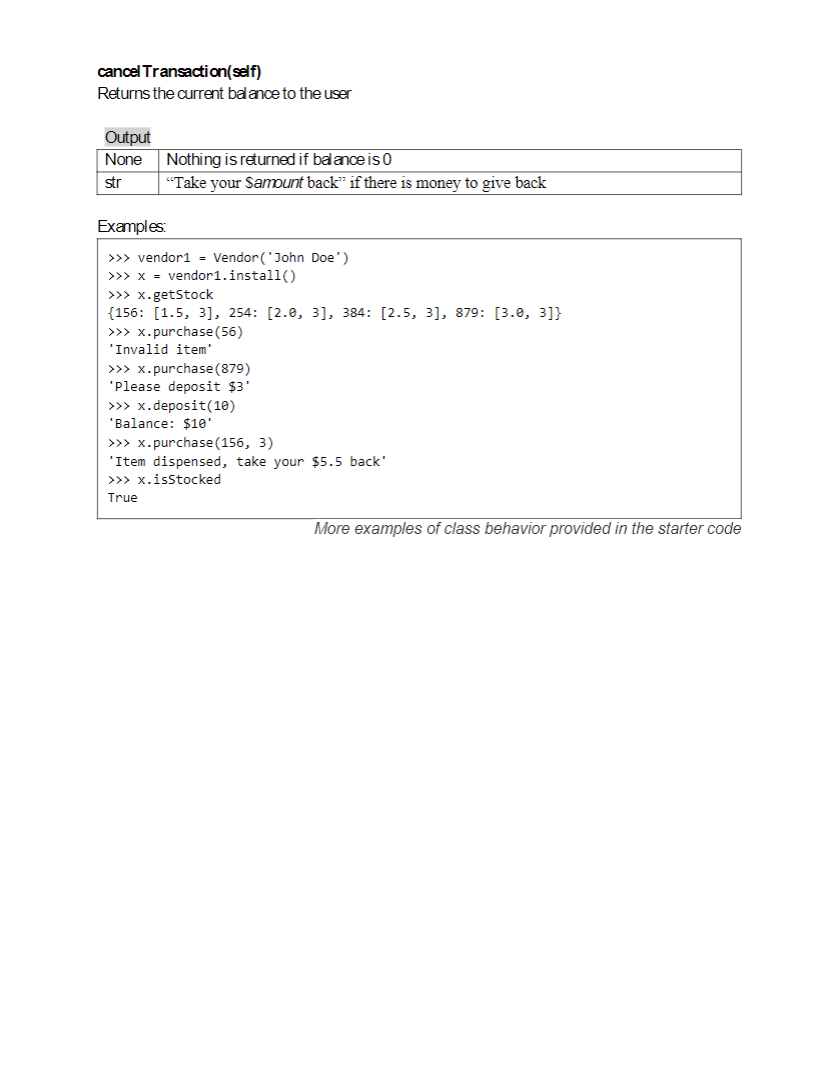 Solved Section 2: The Vendor and VendingMachine classes | Chegg.com
