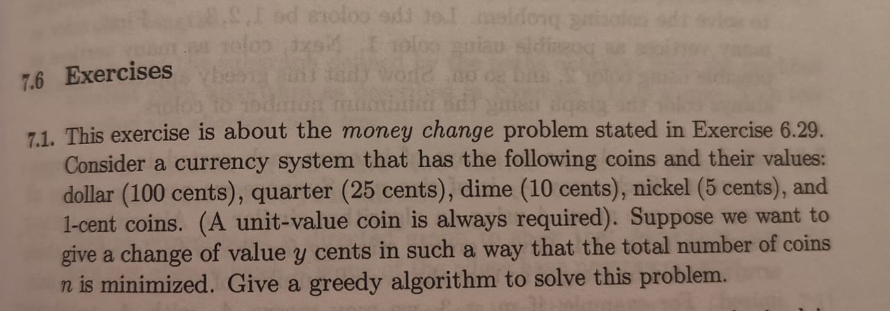 Solved 6.29, Consider the money change problem. We have a | Chegg.com