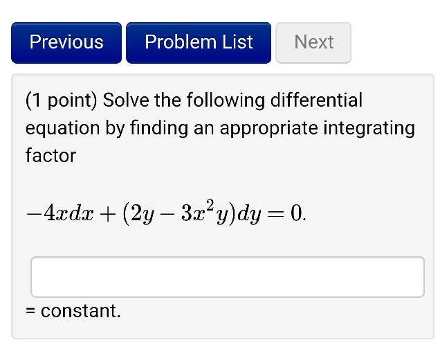 Solved Previous Problem List Next (1 point) Solve the | Chegg.com