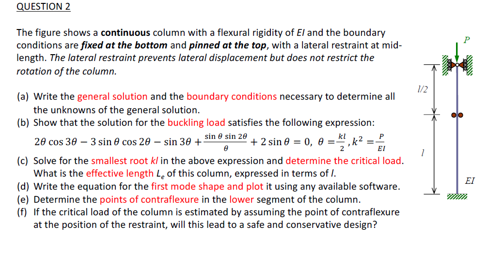 Solved The figure shows a continuous column with a flexural | Chegg.com
