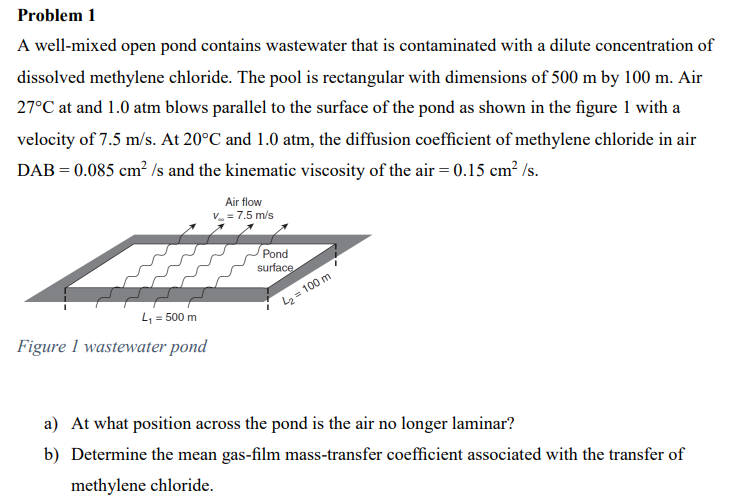 Solved A well-mixed open pond contains wastewater that is | Chegg.com