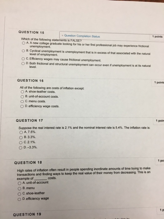Solved QUESTION 15 w Question Completion Status 1 points | Chegg.com