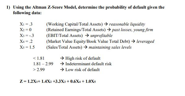 1) Using the Altman Z-Score Model, determine the | Chegg.com