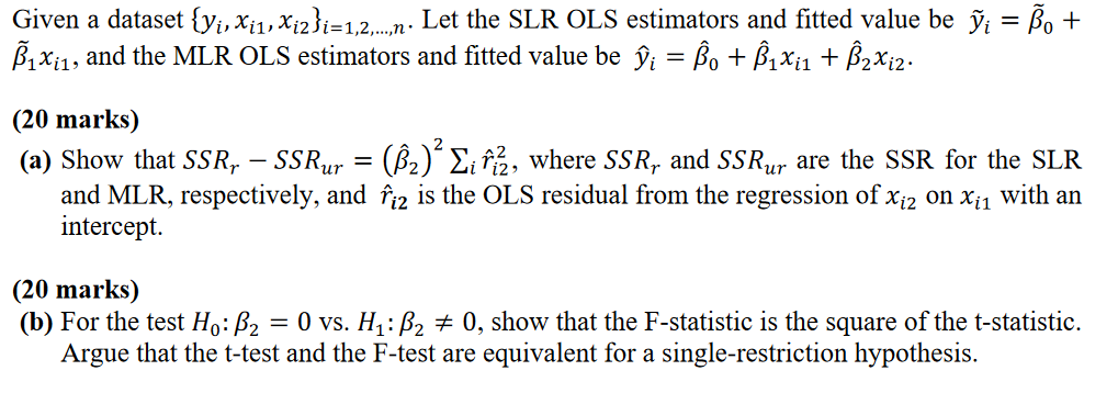 Solved n Given a dataset {yi, Xi1, Xi2}i=1,2,...1. Let the | Chegg.com