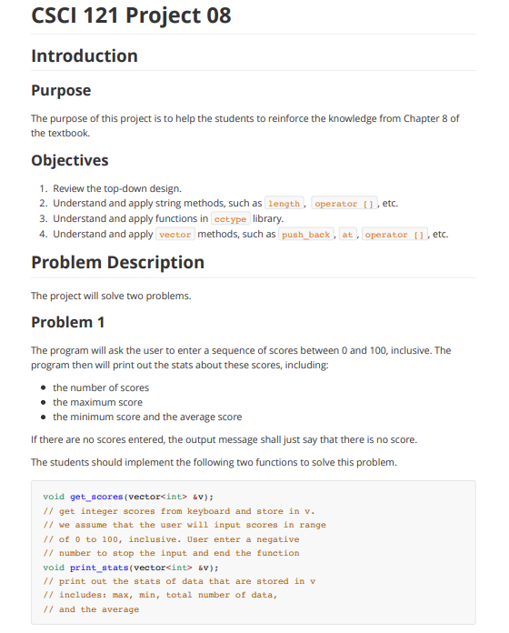 Solved The project will solve two problems.Problem 1The | Chegg.com