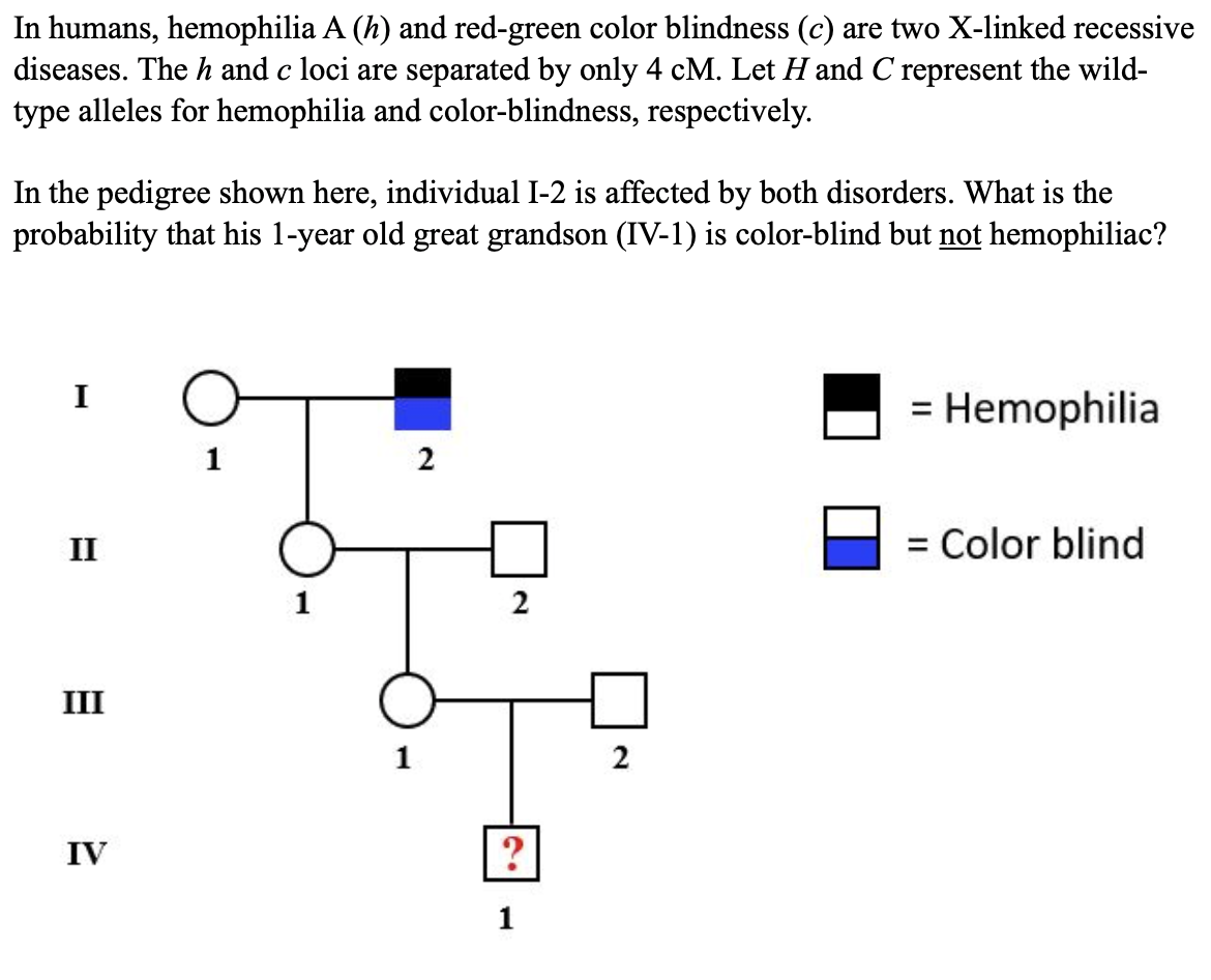 Solved In humans, hemophilia A (h) and red-green color | Chegg.com
