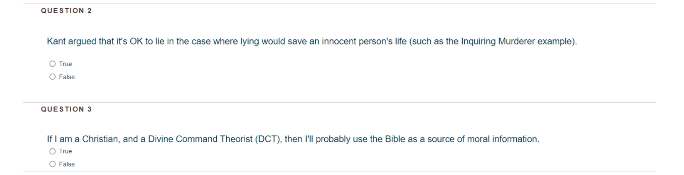 Solved QUESTION 2 Kant argued that it's OK to lie in the | Chegg.com