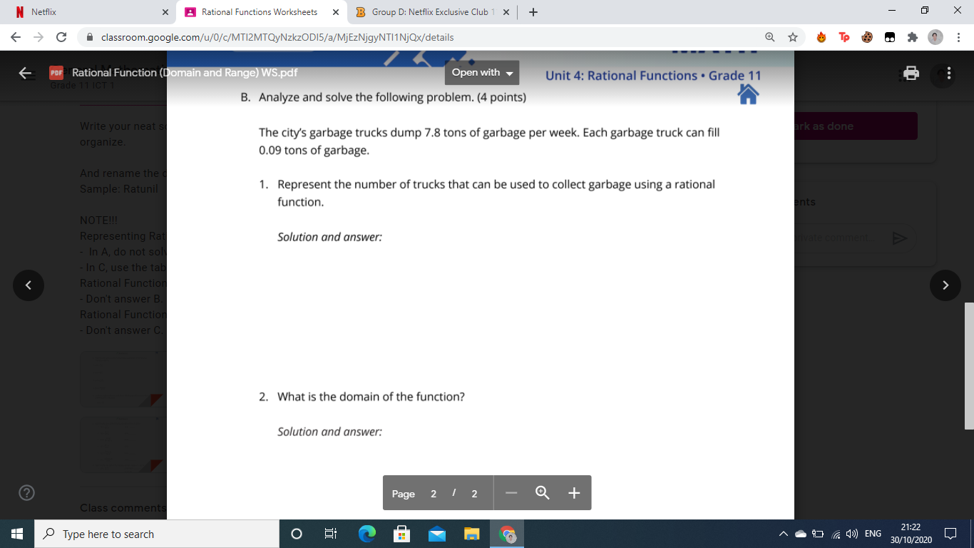 Solved N Netflix х Rational Functions Worksheets х B Group | Chegg.com