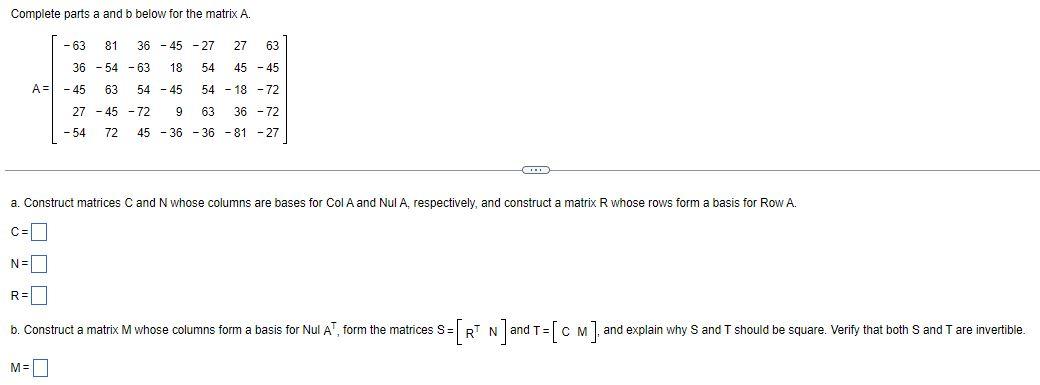 Solved Complete parts a and b below for the matrix A. | Chegg.com