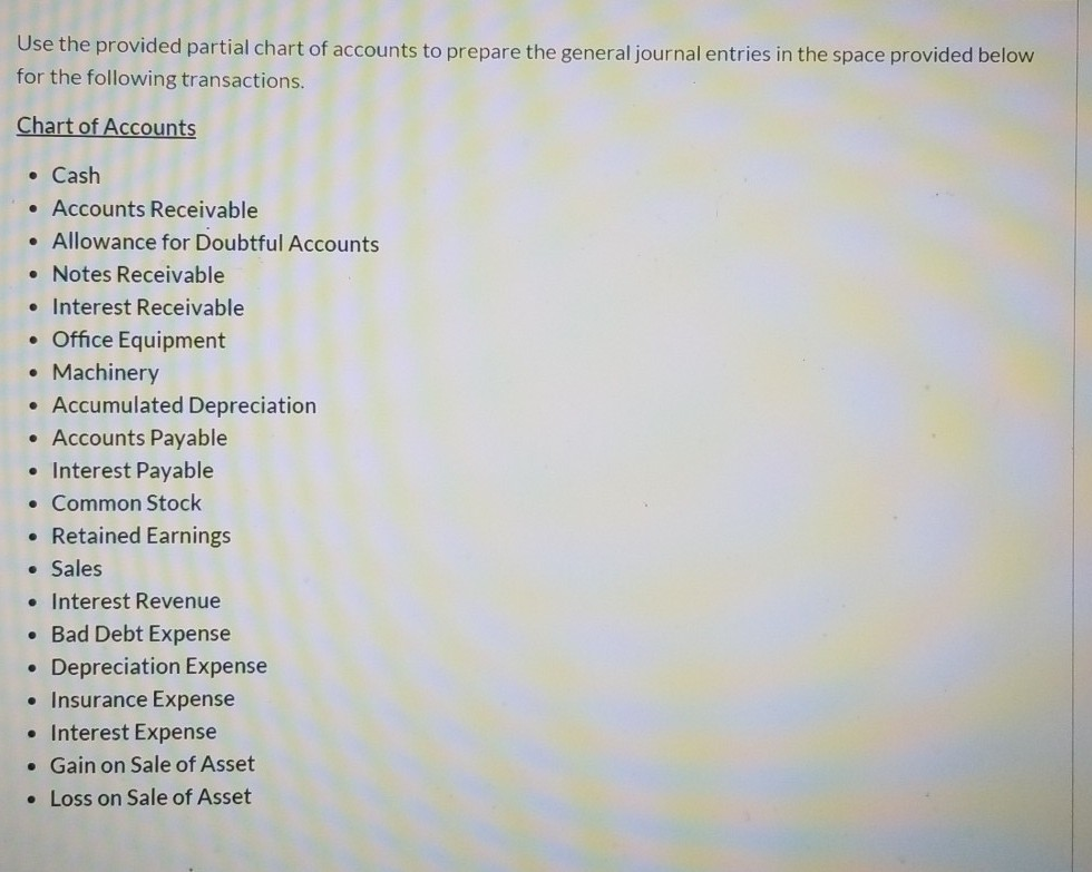 Solved Use the provided partial chart of accounts to prepare | Chegg.com