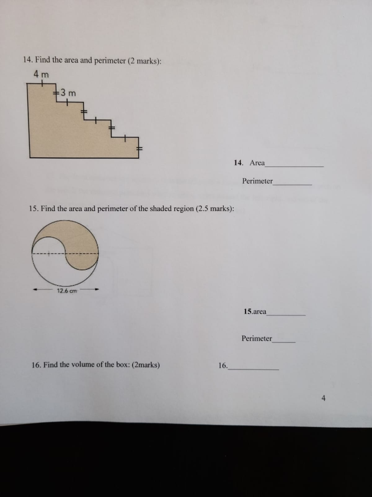 Solved 14. Find the area and perimeter (2 marks): 4 m 3 m | Chegg.com