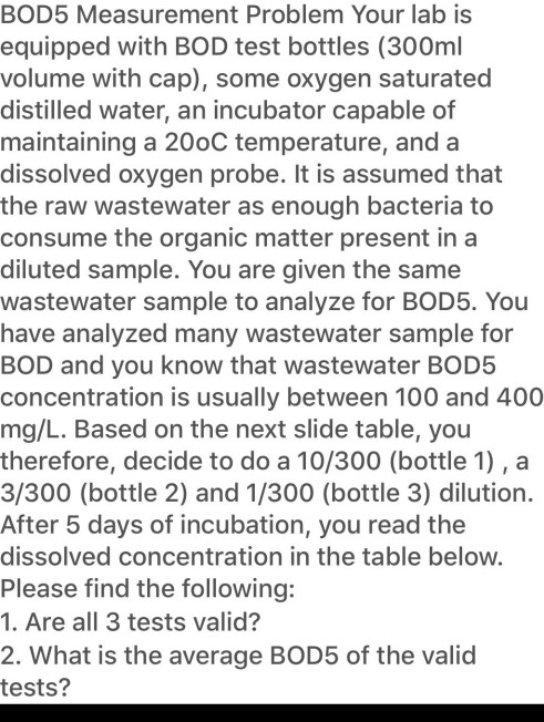 Solved BOD5 Measurement Problem Your lab is equipped with | Chegg.com