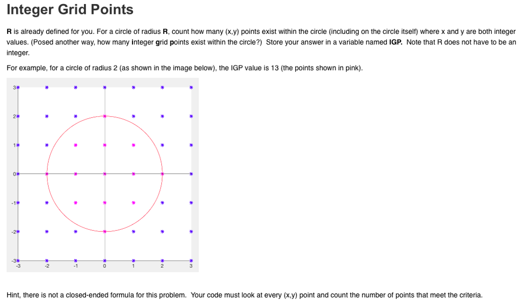 Solved Integer Grid Points R is already defined for you. For | Chegg.com