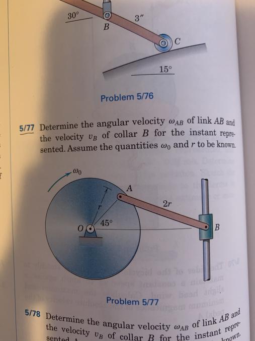 Problem 5/76 5/77 Determine the angular velocity ωAB | Chegg.com