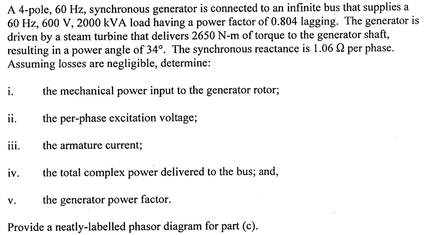 Solved A 4-pole, 60 Hz, synchronous generator is connected | Chegg.com