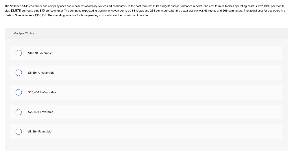 Solved The Variance-5445 commuter bus company uses two | Chegg.com