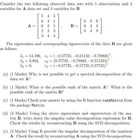 Solved Consider the two following observed data sets with 5 | Chegg.com